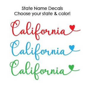 State Name Decals With Heart, Car Decal, Laptop Decal, State Decal ...