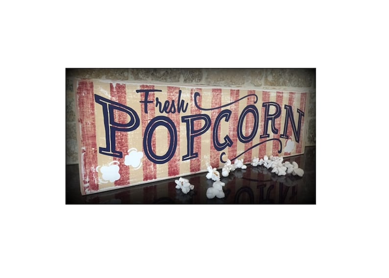 Fresh Popcorn Sign: Rustic Home Theater Decor, Vintage Popcorn Sign - Etsy
