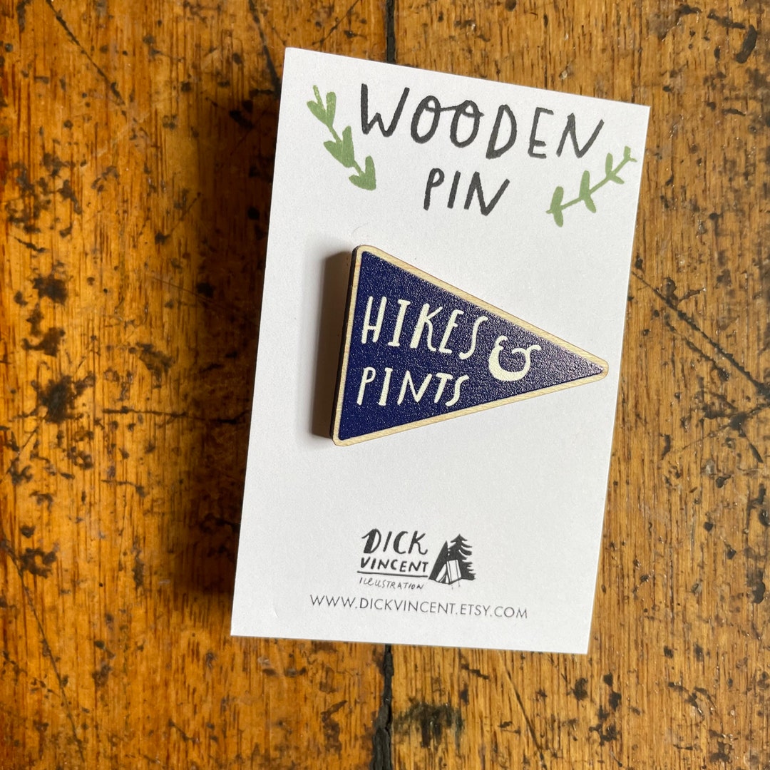 Hikes and Pints Wooden Pin Badges - Etsy