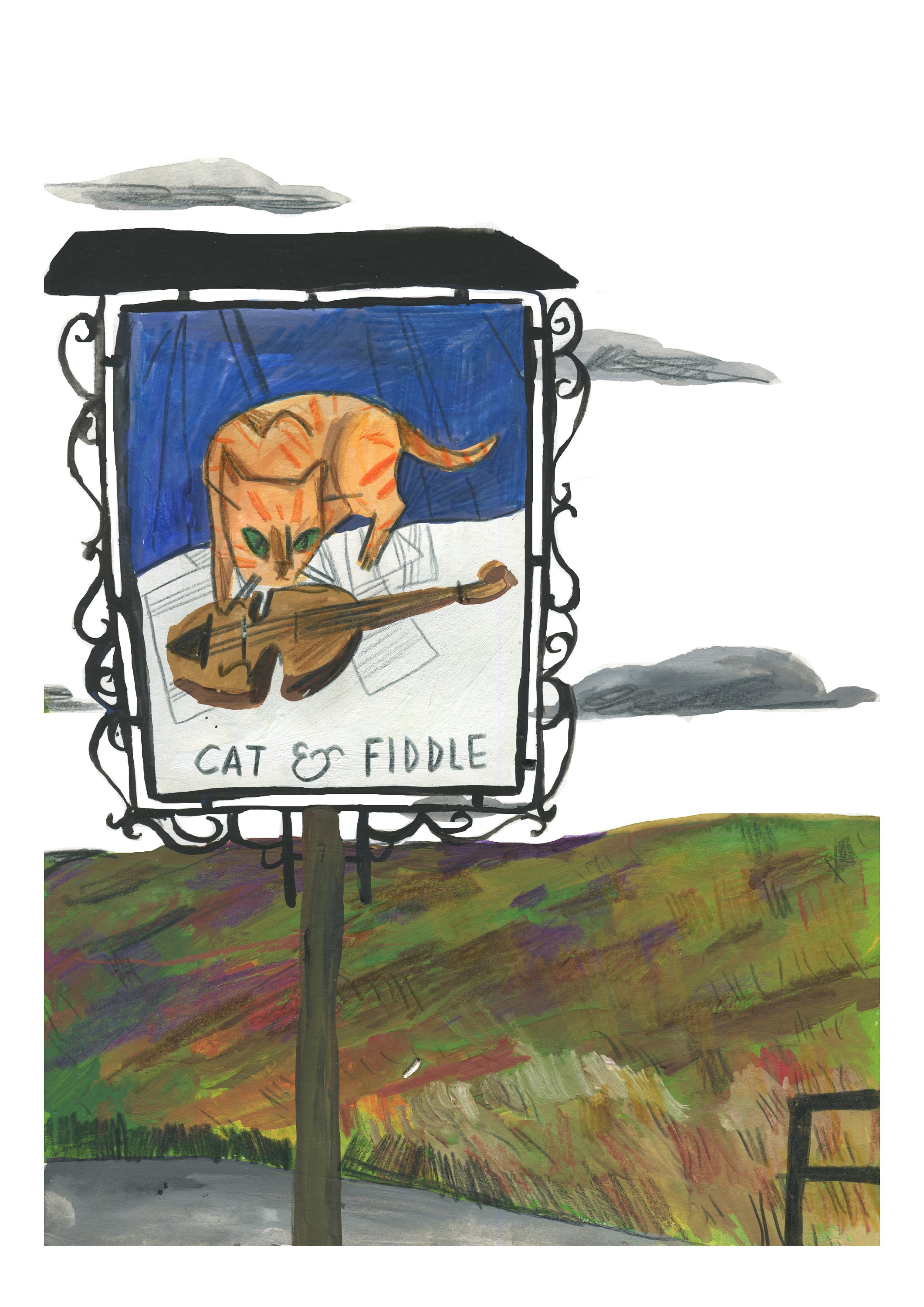 Cat Fiddle Illustration