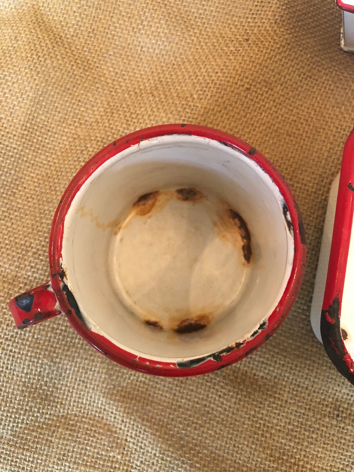 Vintage chippy set of red and white enamel ware mug and | Etsy