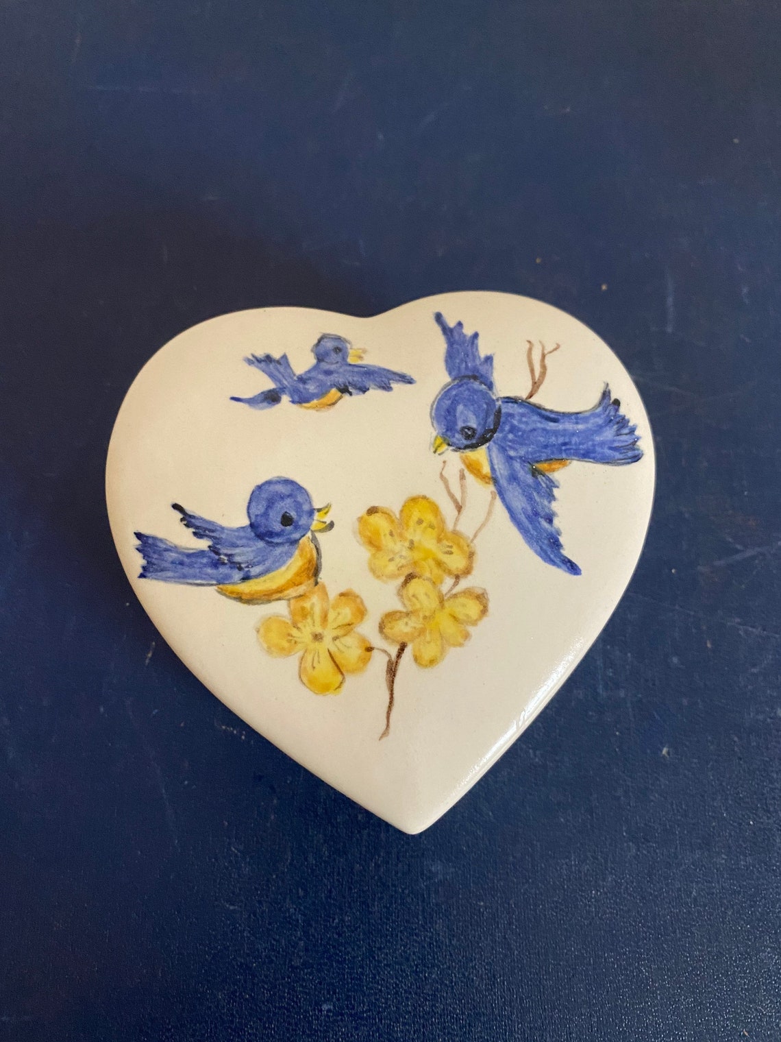 Vintage Hand Painted Porcelain Heart Shaped Bluebird and - Etsy