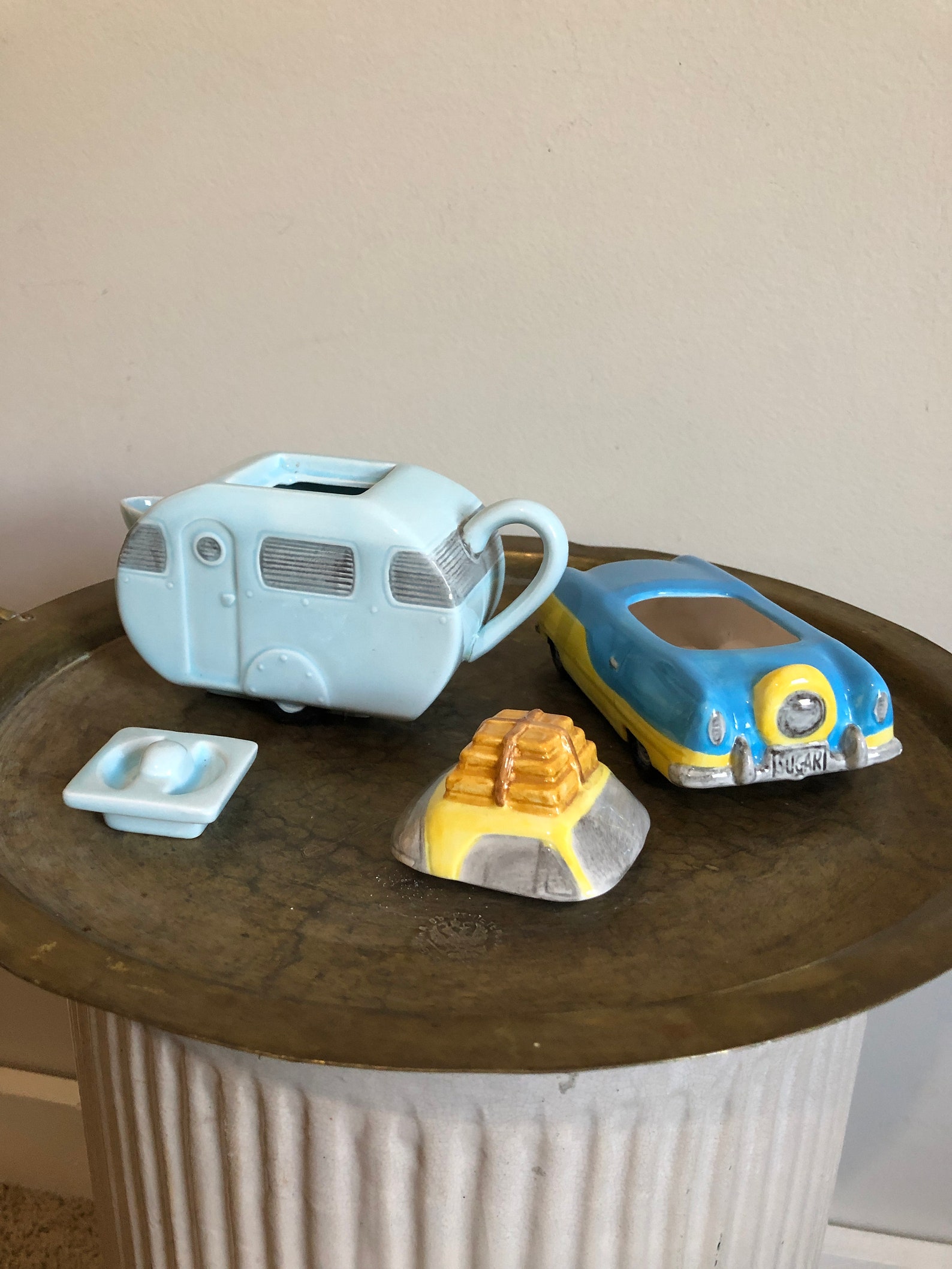 Love Glamping? Adorable Vintage Camper and Antique Car Cream and Sugar ...