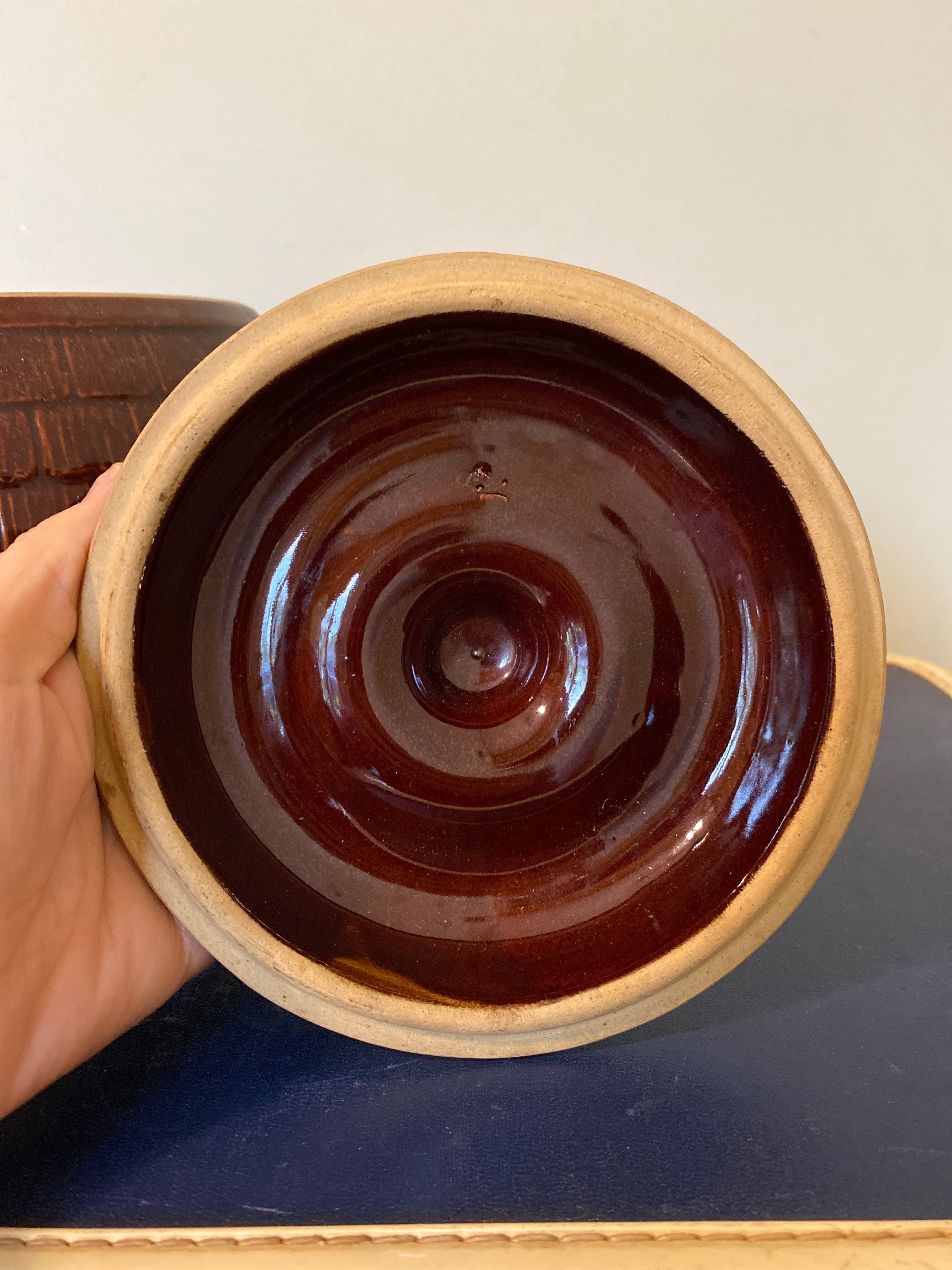 Midcentury Brown round ball like stoneware crock cookie jar | Etsy