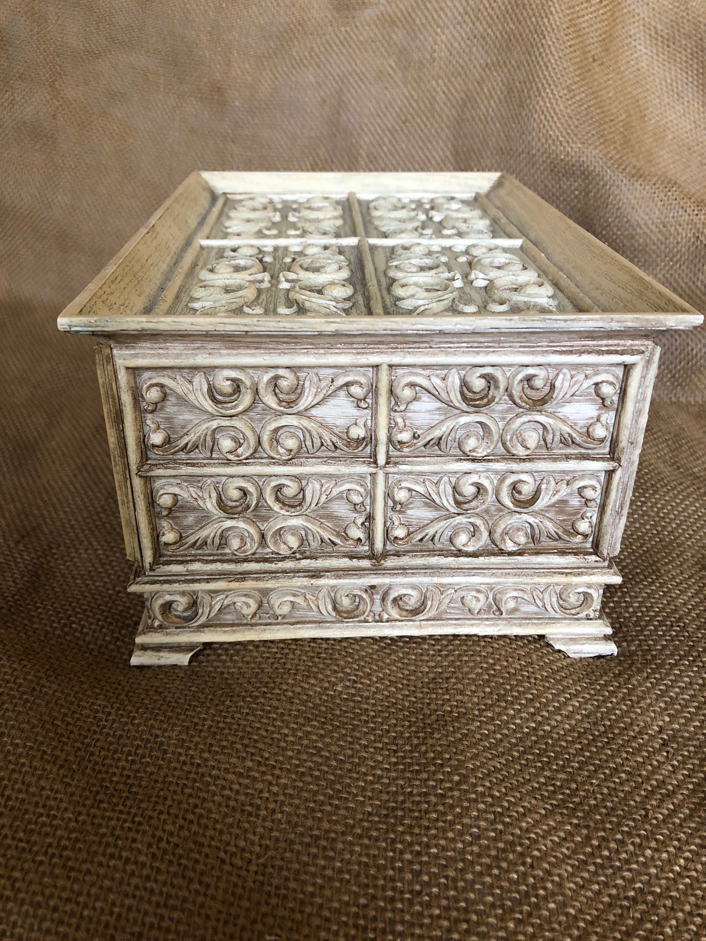 Pretty Vintage ivory colored celluloid jewelry box with drawer | Etsy