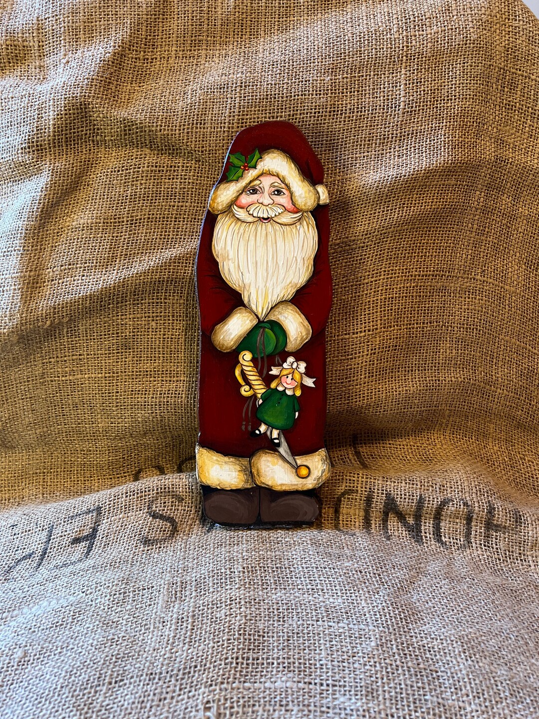 Vintage Wood Folk Art Santa Statue Hand Painted - Etsy