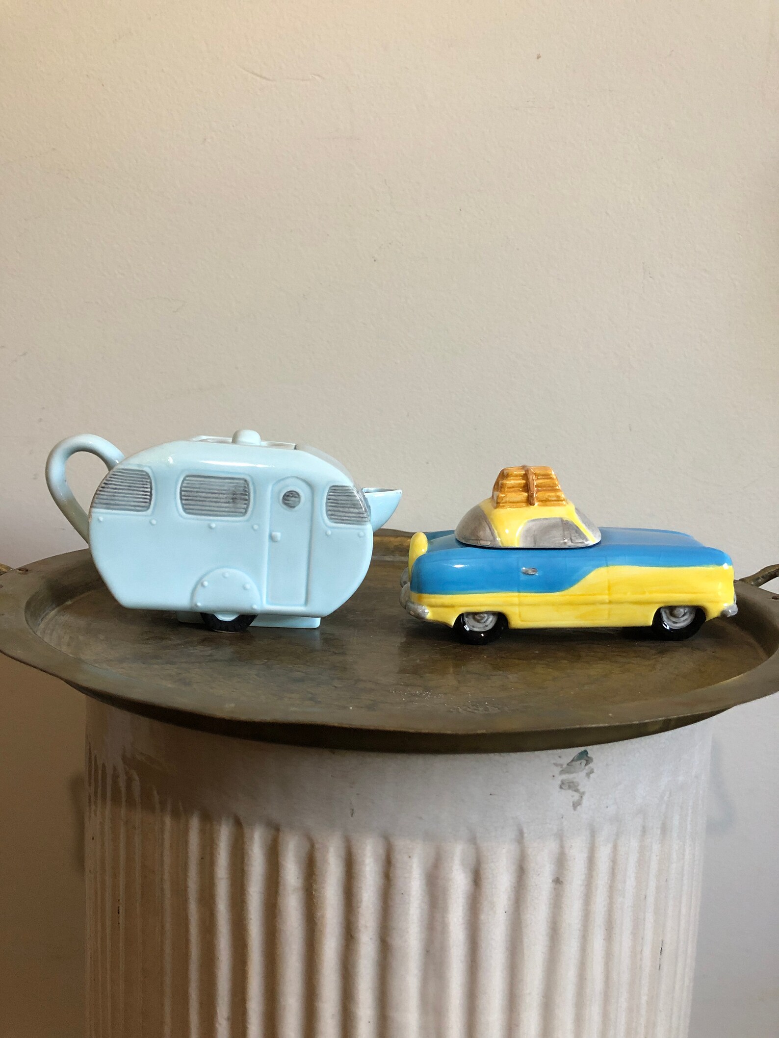 Love Glamping? Adorable Vintage Camper and Antique Car Cream and Sugar ...
