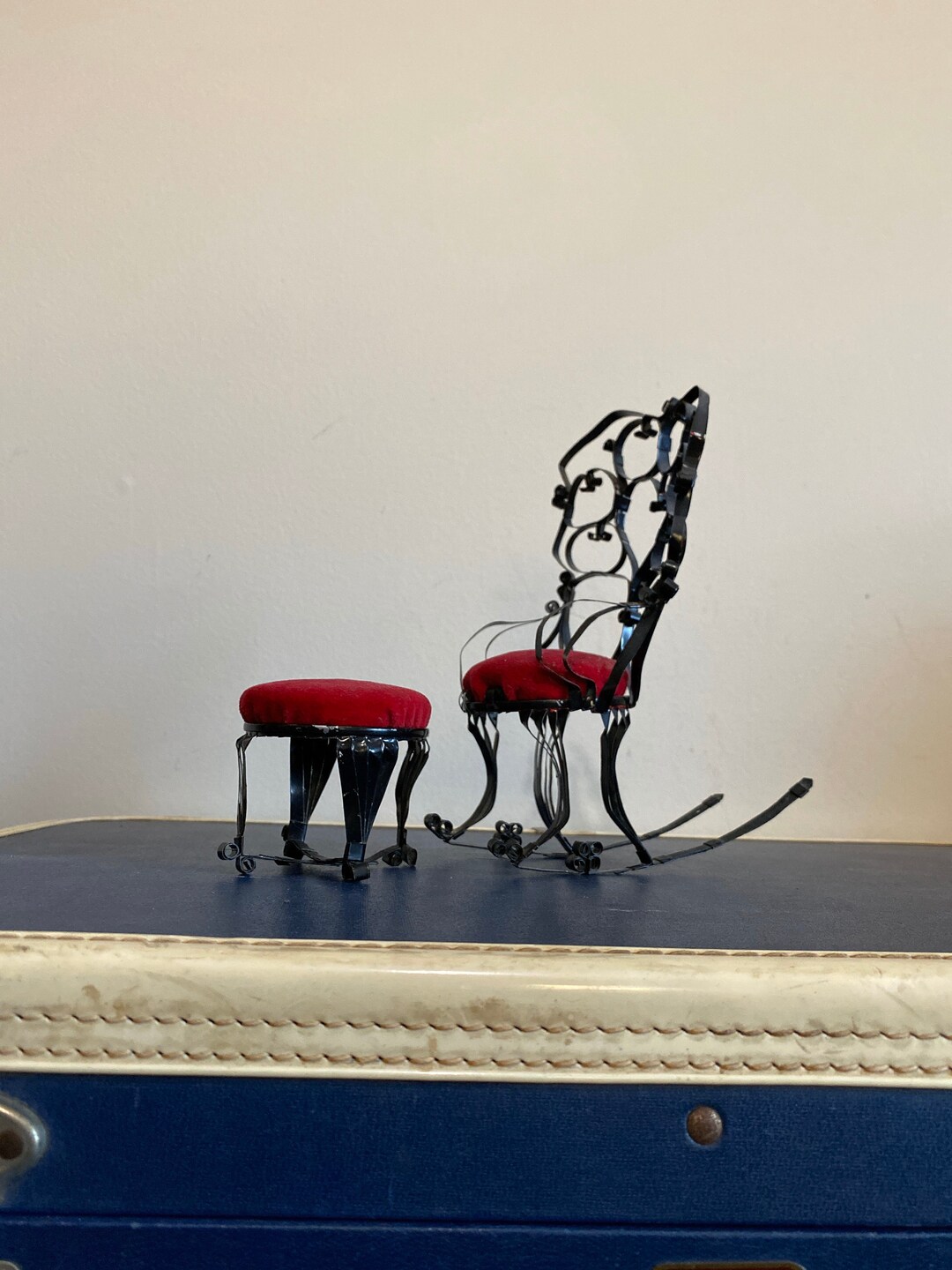 Vintage Tin Can Chair and Ottoman Pin Cushion Folk Art 2 Piece Set - Etsy