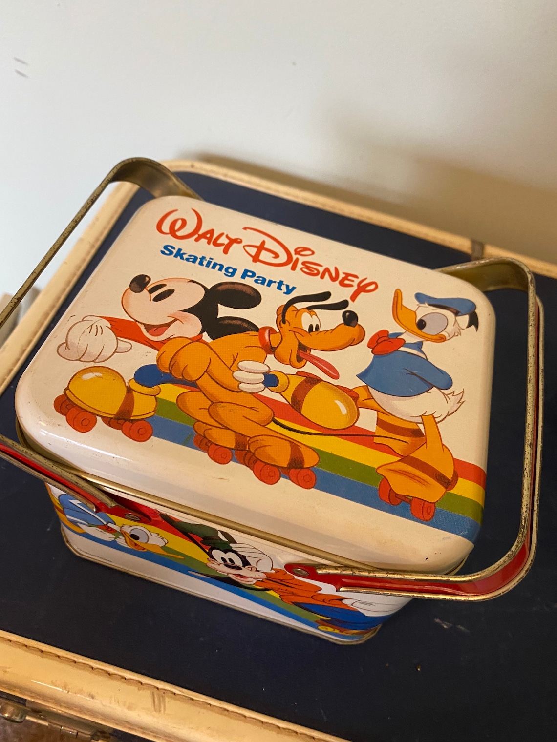 Vintage Walt Disney Skating Party Tin Featuring Mickey Donald and Pluto ...