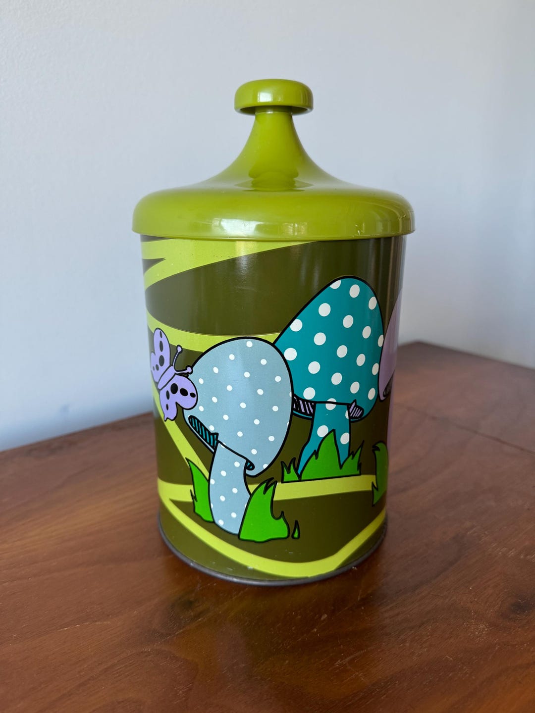 Vintage 1960s 1970s Groovy Mushroom Tin Canister - Etsy
