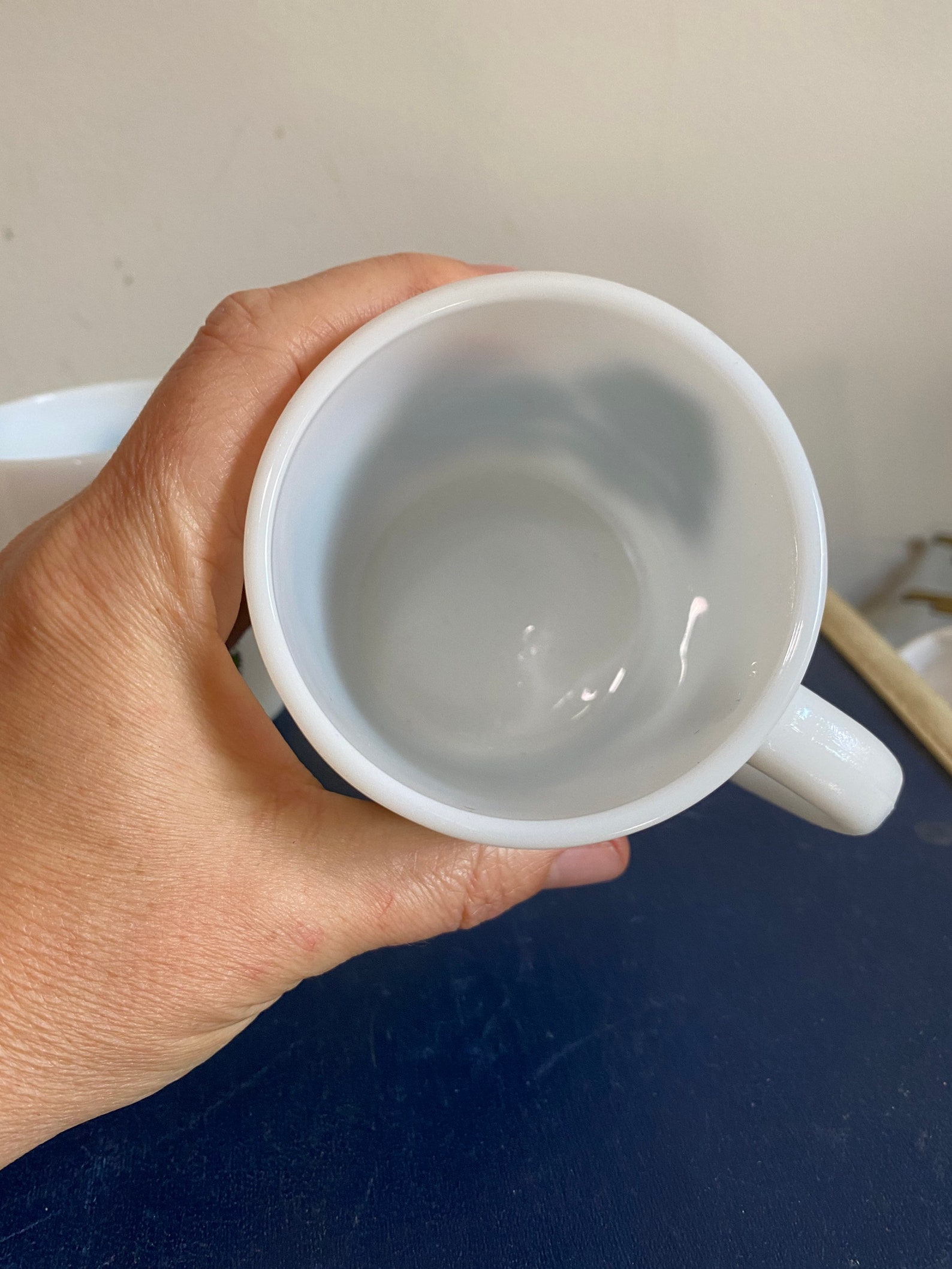 Set of four milk glass mugs with fun funky black and avocado | Etsy
