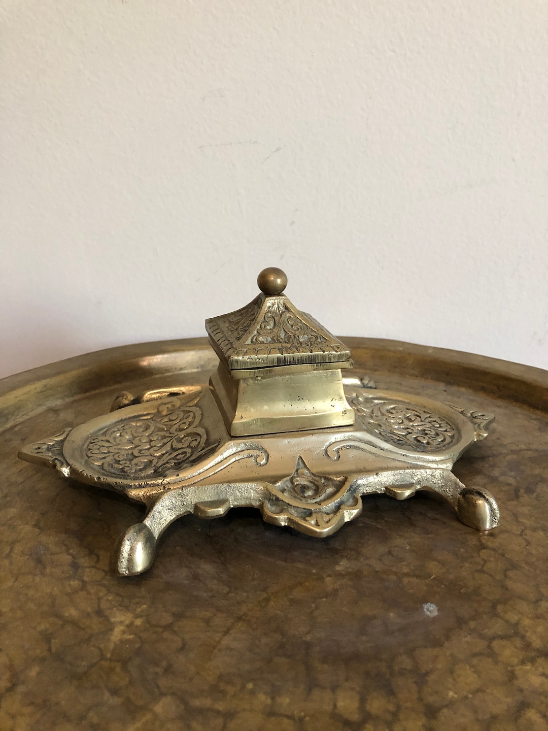 Vintage Brass Ink Well With Hinged Lid - Etsy