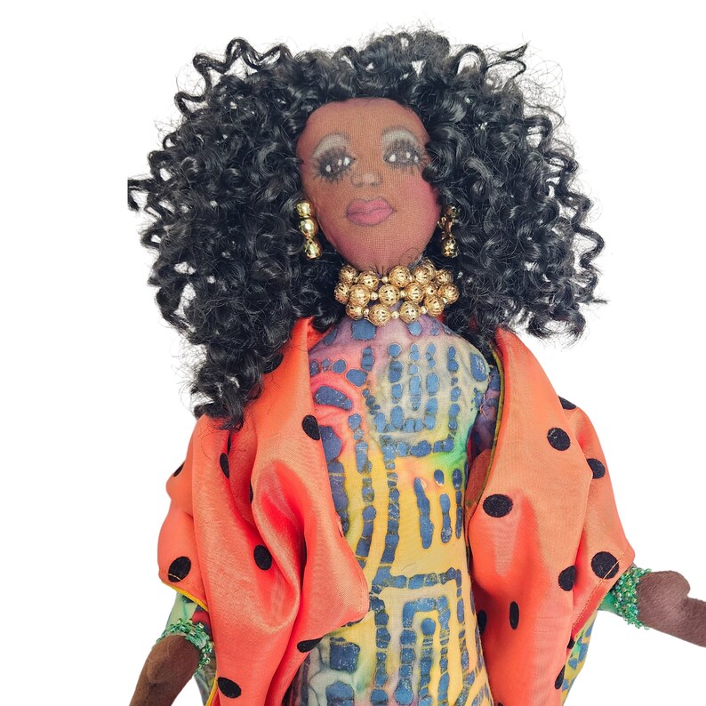 Handmade African American Art Doll on Wooden Stand Cloth Doll Afro Boho ...