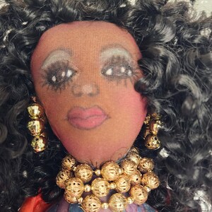 Handmade African American Art Doll on Wooden Stand Cloth Doll Black ...