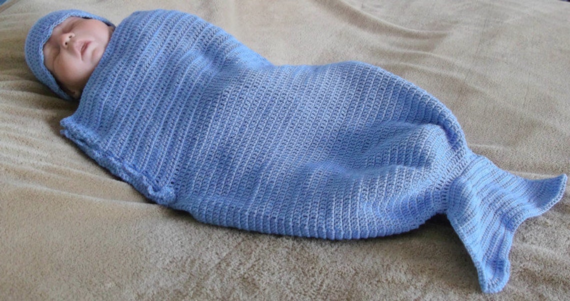 Blue Baby Mermaid Cocoon, Snugger With Bonnet , Keep Warm Babies ...