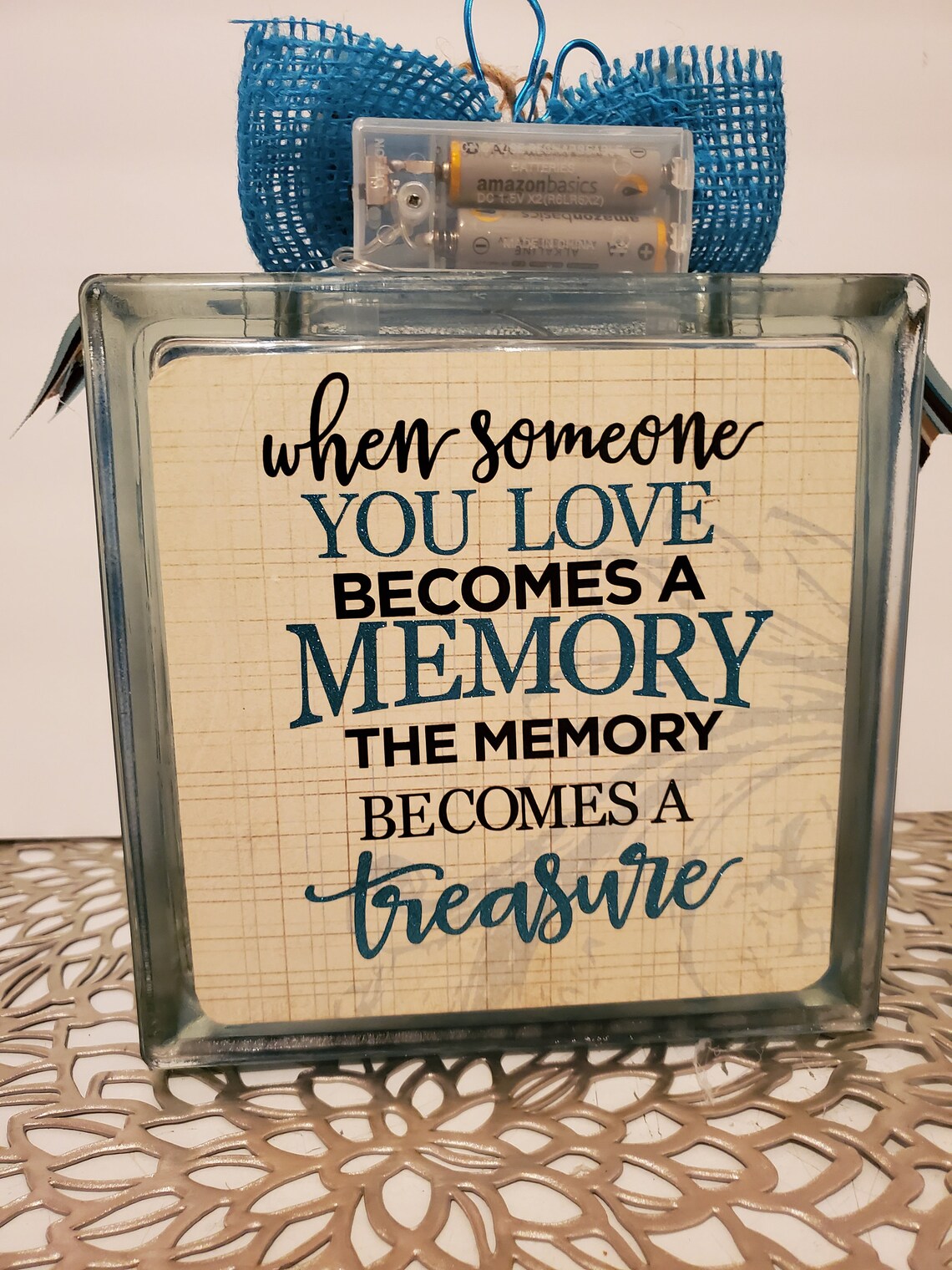 Memorial Glass Block Lamp Lit Glass Block | Etsy