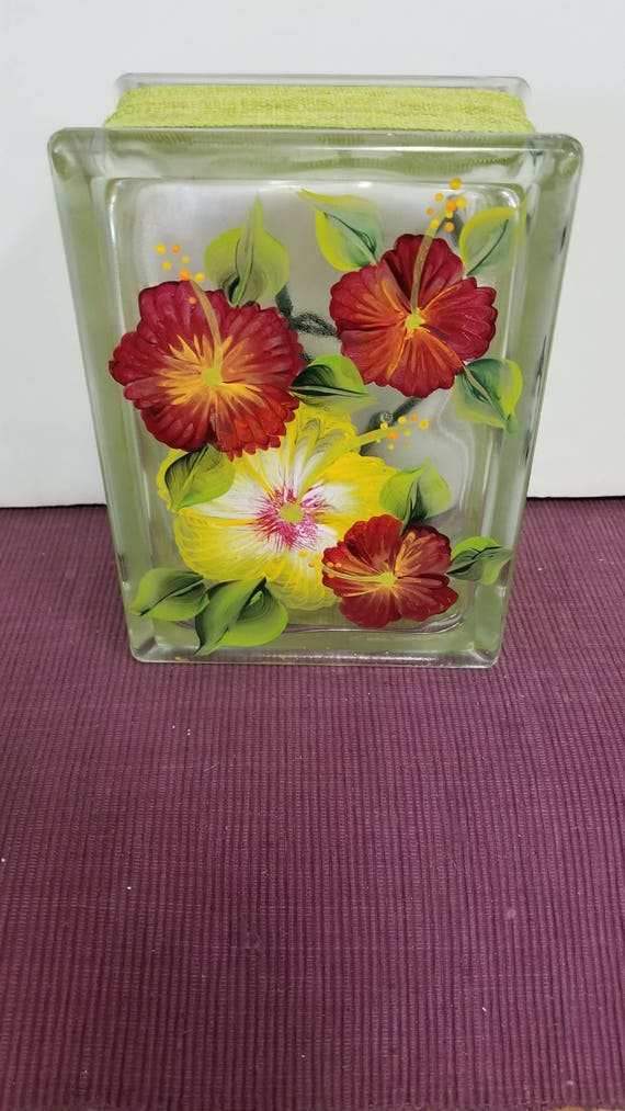 Hand-painted Glass Block Lamp | Etsy