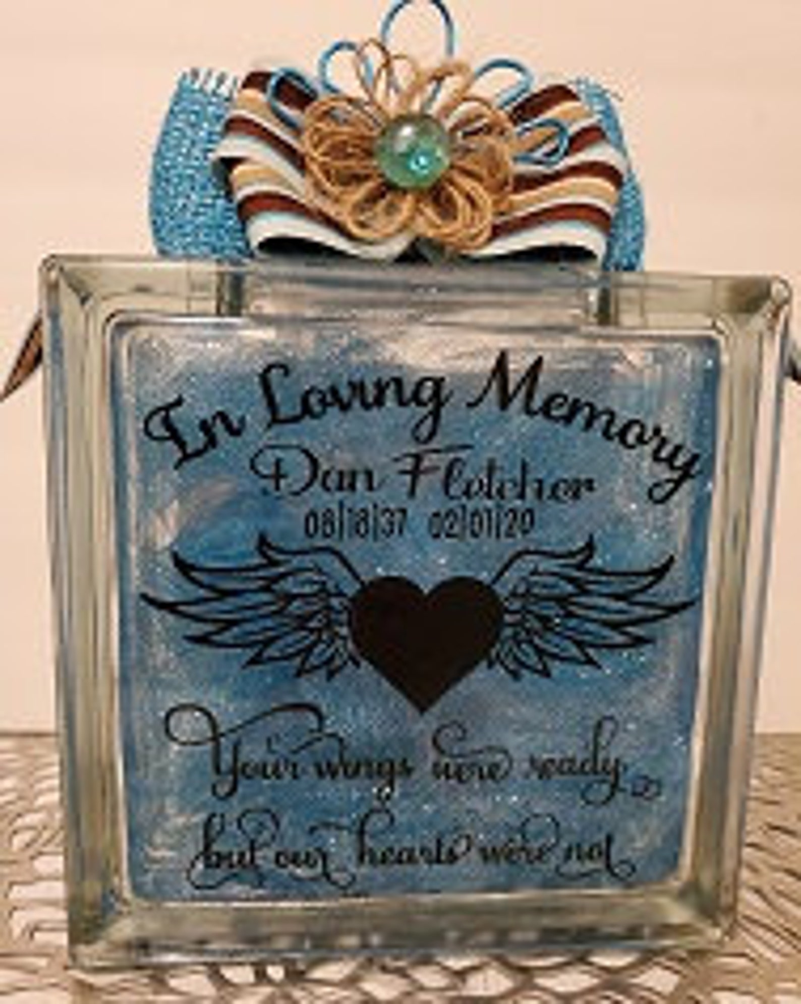 Memorial Glass Block Lamp Lit Glass Block | Etsy