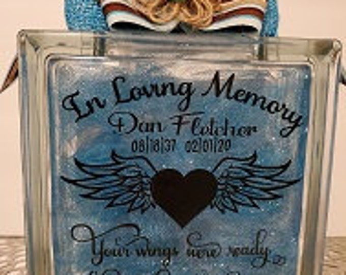 Memorial Glass Block Lamp Lit Glass Block - Etsy
