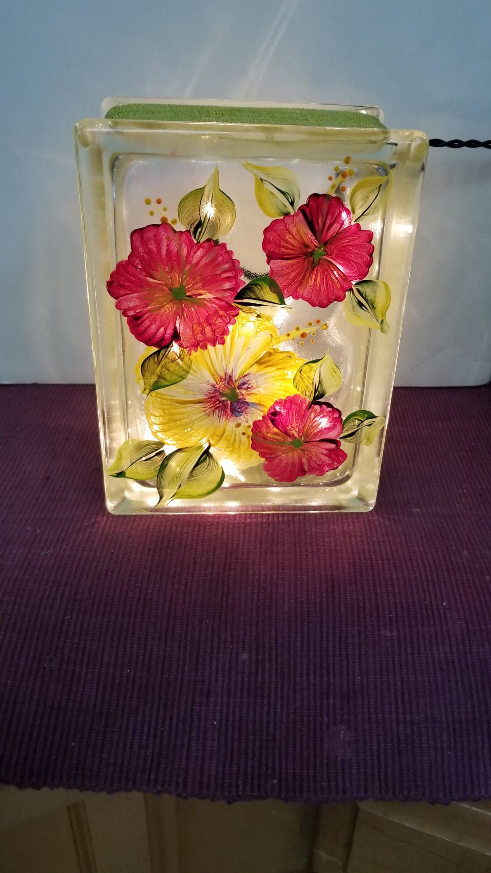 Hand-painted Glass Block Lamp | Etsy