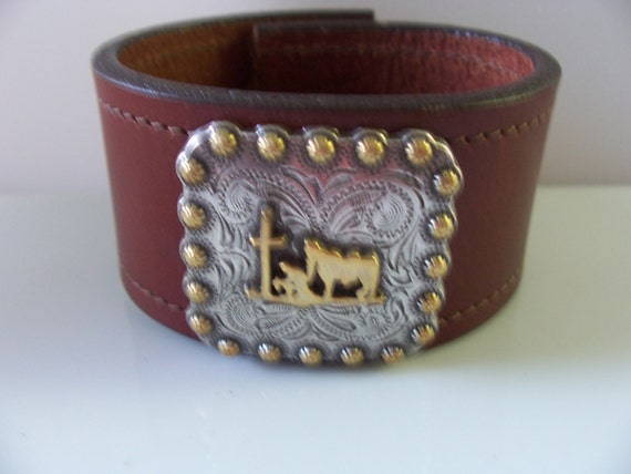 Western Leather Cuff With Praying Cowboy. | Etsy