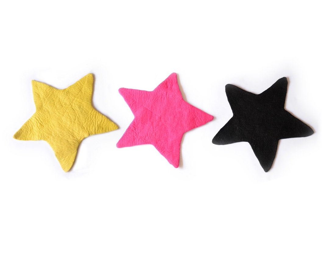 STAR Felt Rug, Black Yellow PINK, Felt Rug, Kids Decor, Kids Rug ...