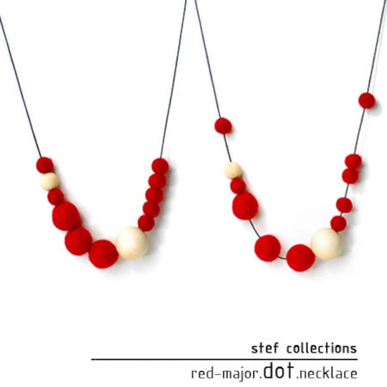 Felt Ball Necklace. Red Necklace. Wooden Bead Necklace. Black Necklace ...