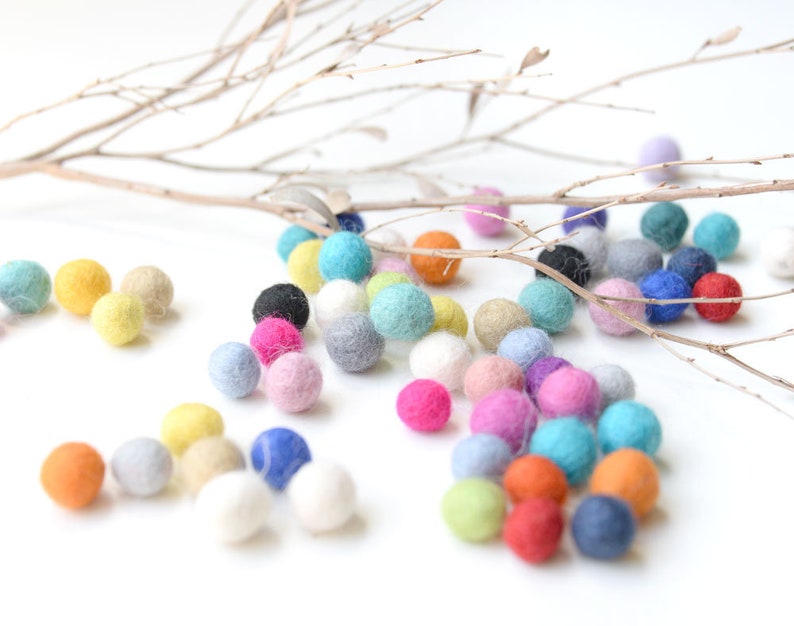 Felt Balls X50 Mixed Colours. 1cm to 1.5cm. Multicolour. Wool ...