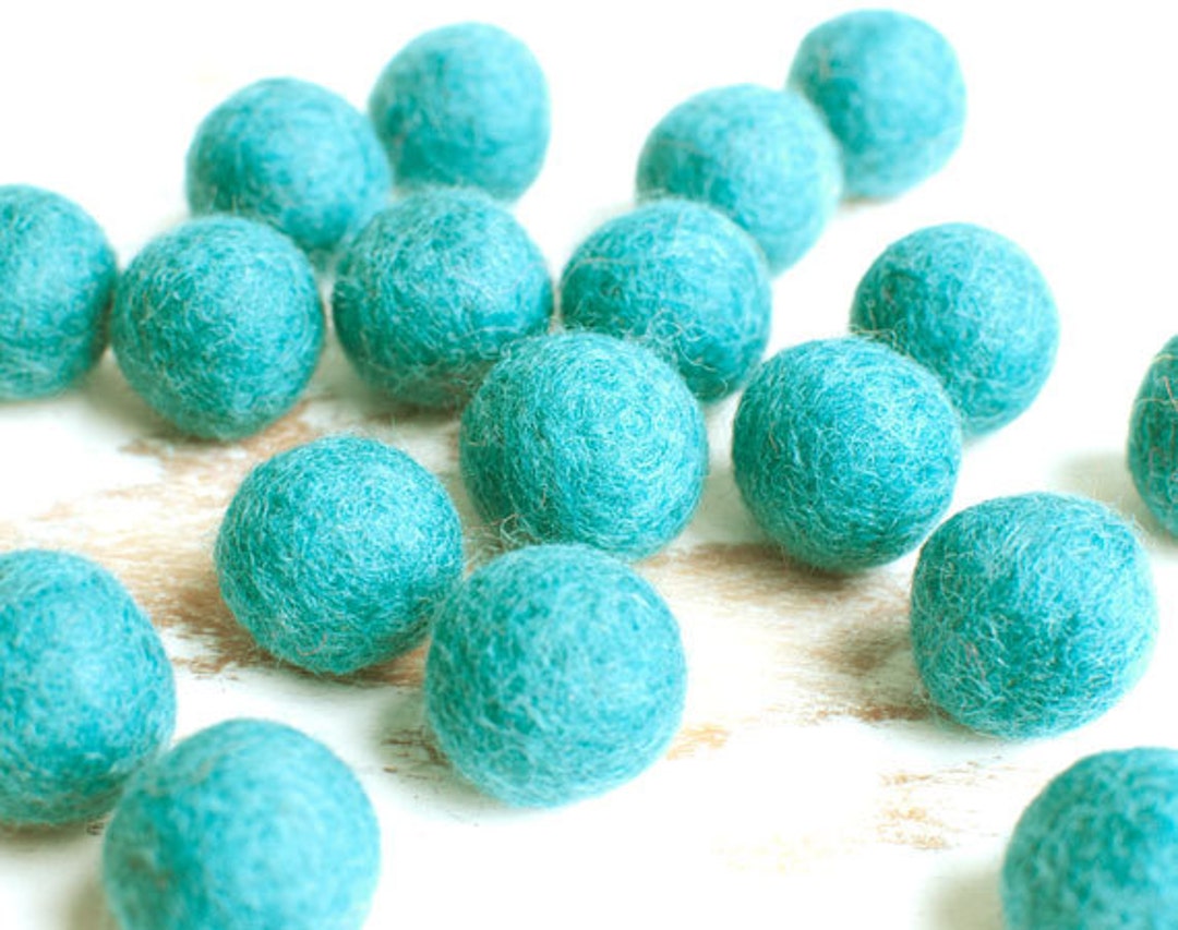 Felt Balls X20. 2.5cm CYAN BLUE Felt Balls. Wool. AQUA Felt Balls ...