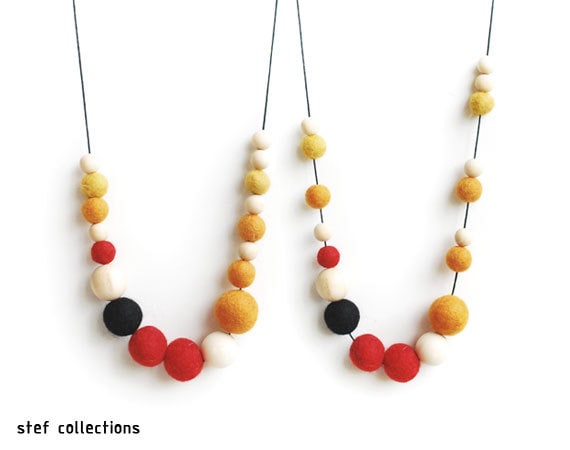 Felt Ball Necklace. Red Necklace. Orange Necklace. Large Bead Necklace ...