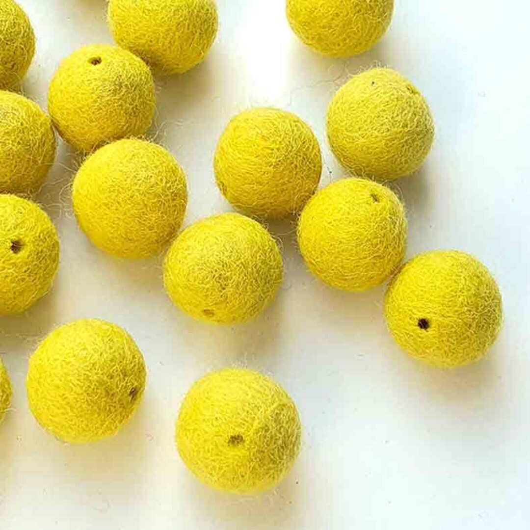 Felt Balls With HOLES X20 YELLOW 2cm. Wool Beads. Kids Craft Beading ...
