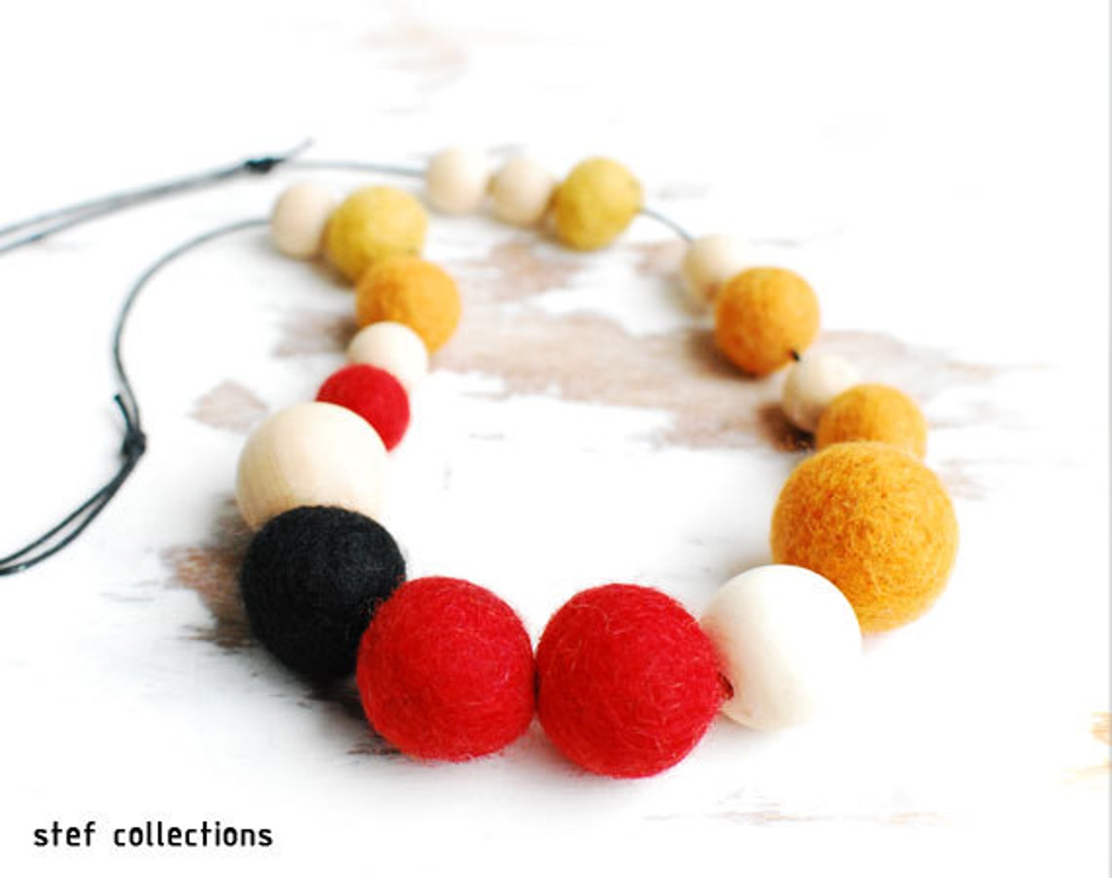 Felt Ball Necklace. Red Necklace. Orange Necklace. Large Bead Necklace ...