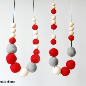 Felt Ball Necklace. Red Necklace. Grey Necklace. Large Bead Necklace ...