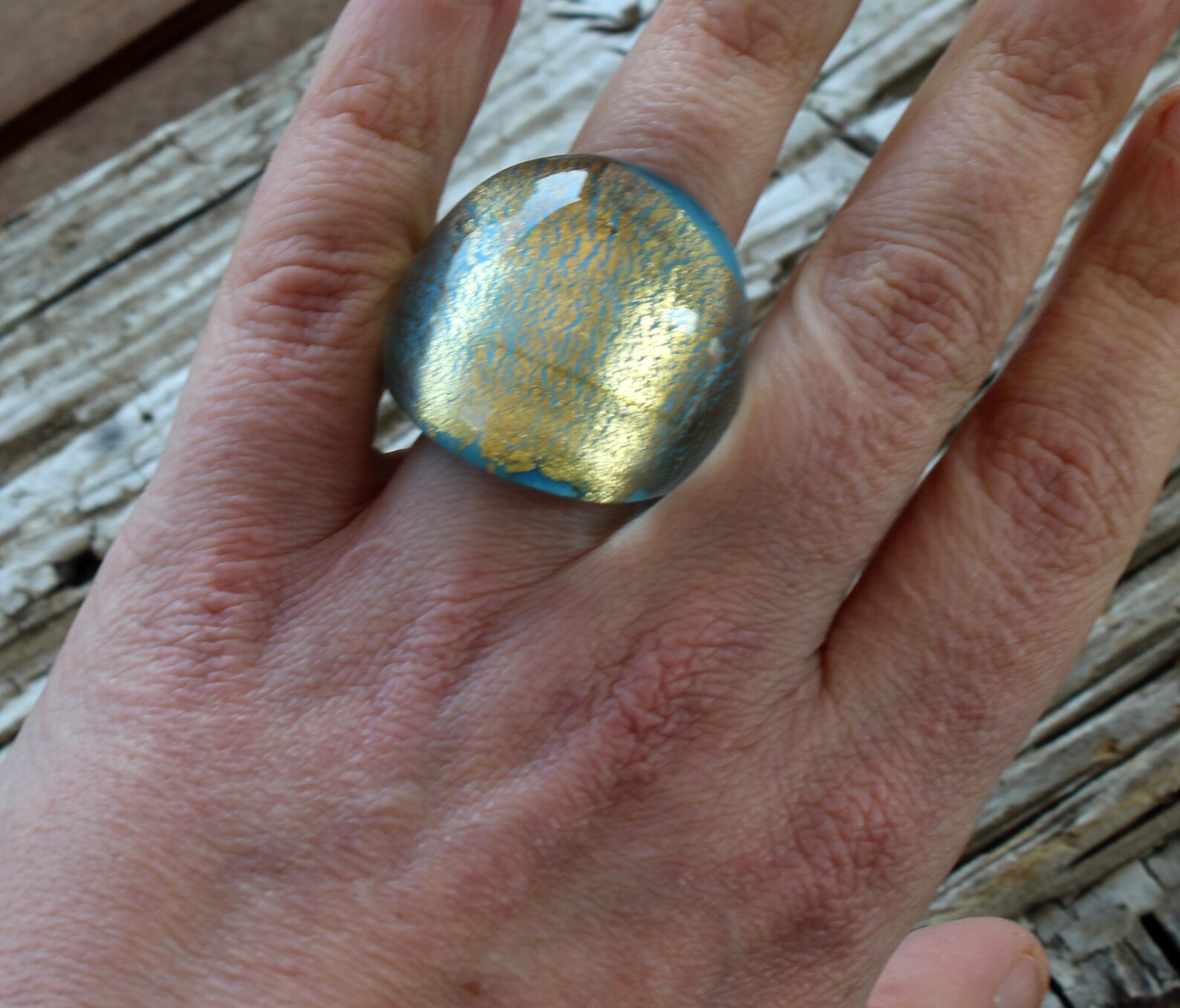 Murano Glass Ring-big Glass Rings BIG BULB RING With Gold Leaf Lampwork ...