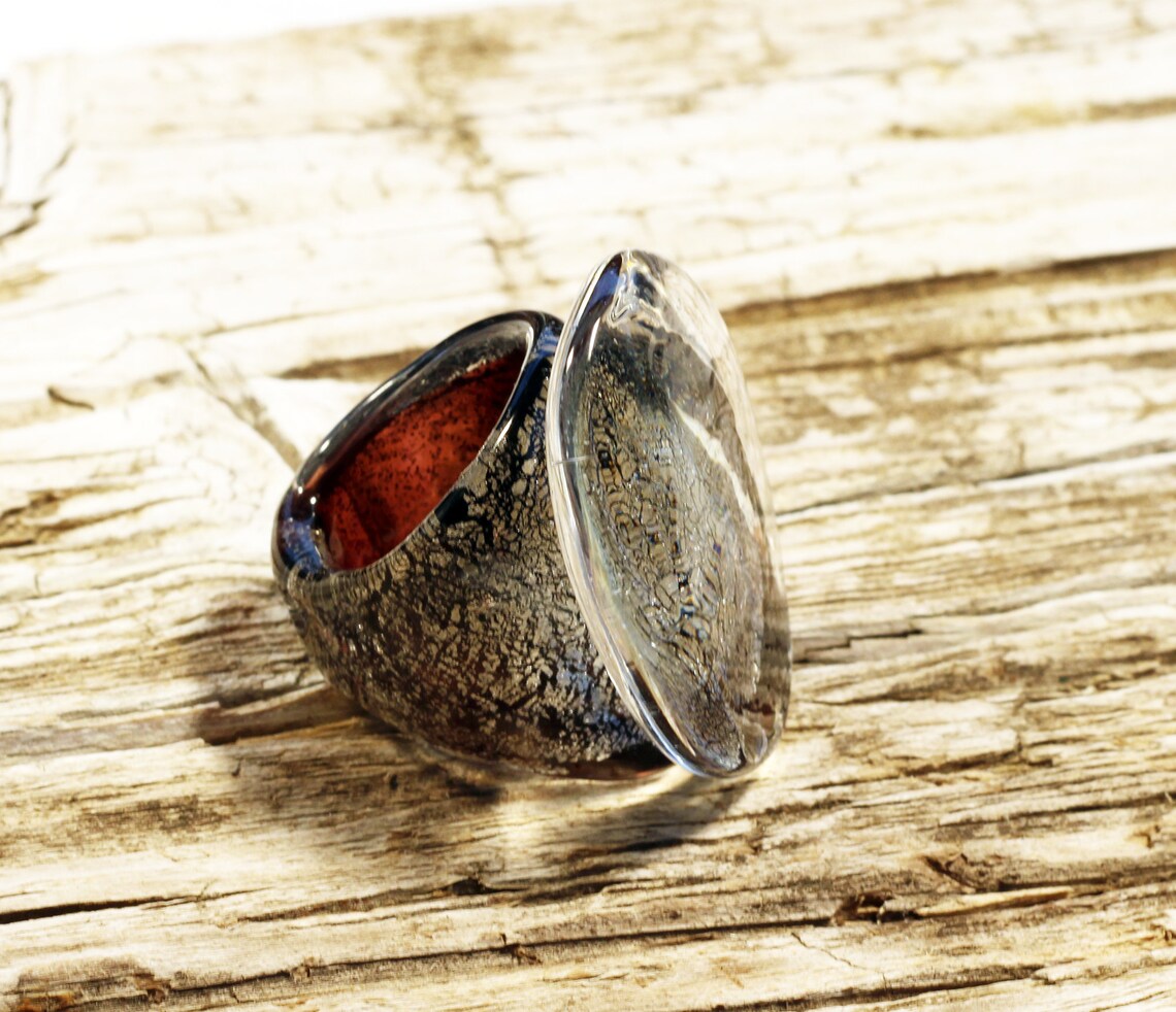 Murano Glass Statement Ring – Black & White Gold Leaf - Etsy