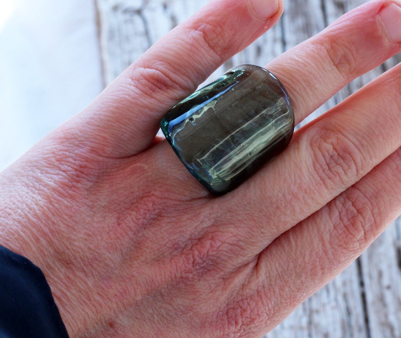 Murano glass ring-Big glass rings-Glass flat ring Lampwork | Etsy