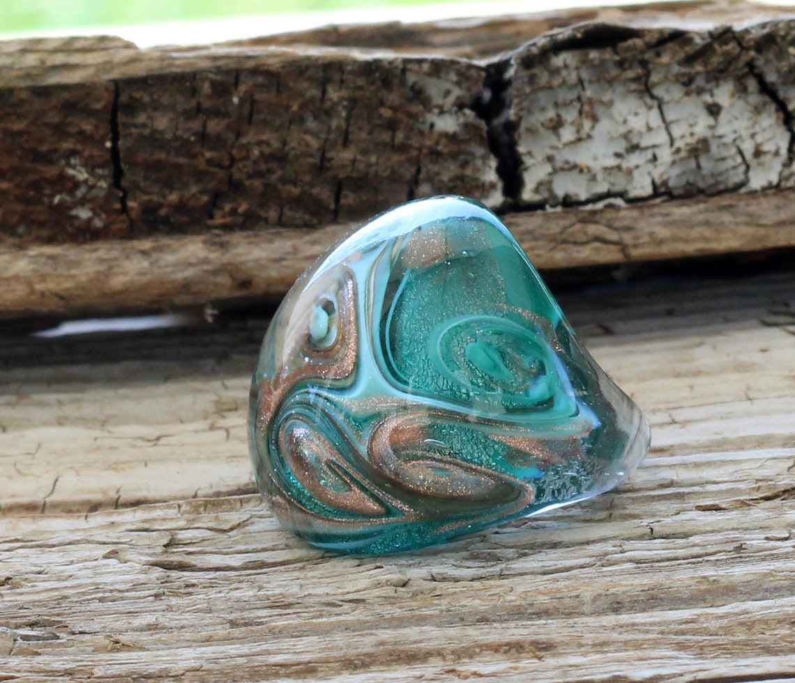 Murano Glass Ring-big Glass Rings- BIG BULB RING With Aventurine ...