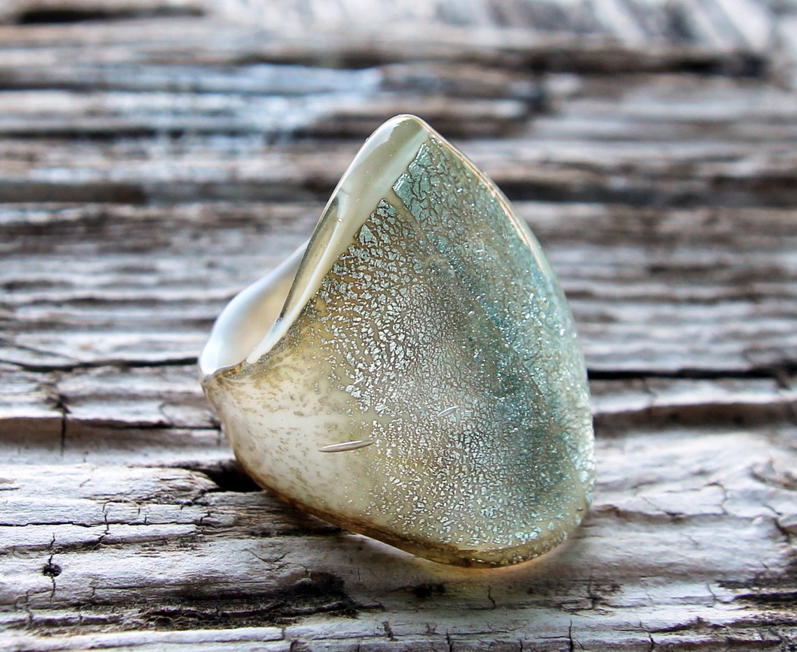 Ivory Murano Glass Statement Ring – White Gold Leaf, Venetian Lampwork ...