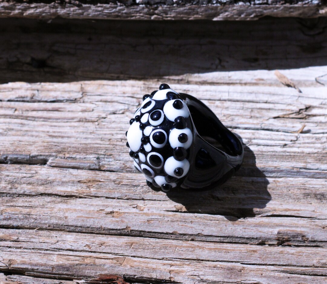Murano Glass Ring-glass Rings-big Ring-unique Ring-lampwork Ring-dotted ...