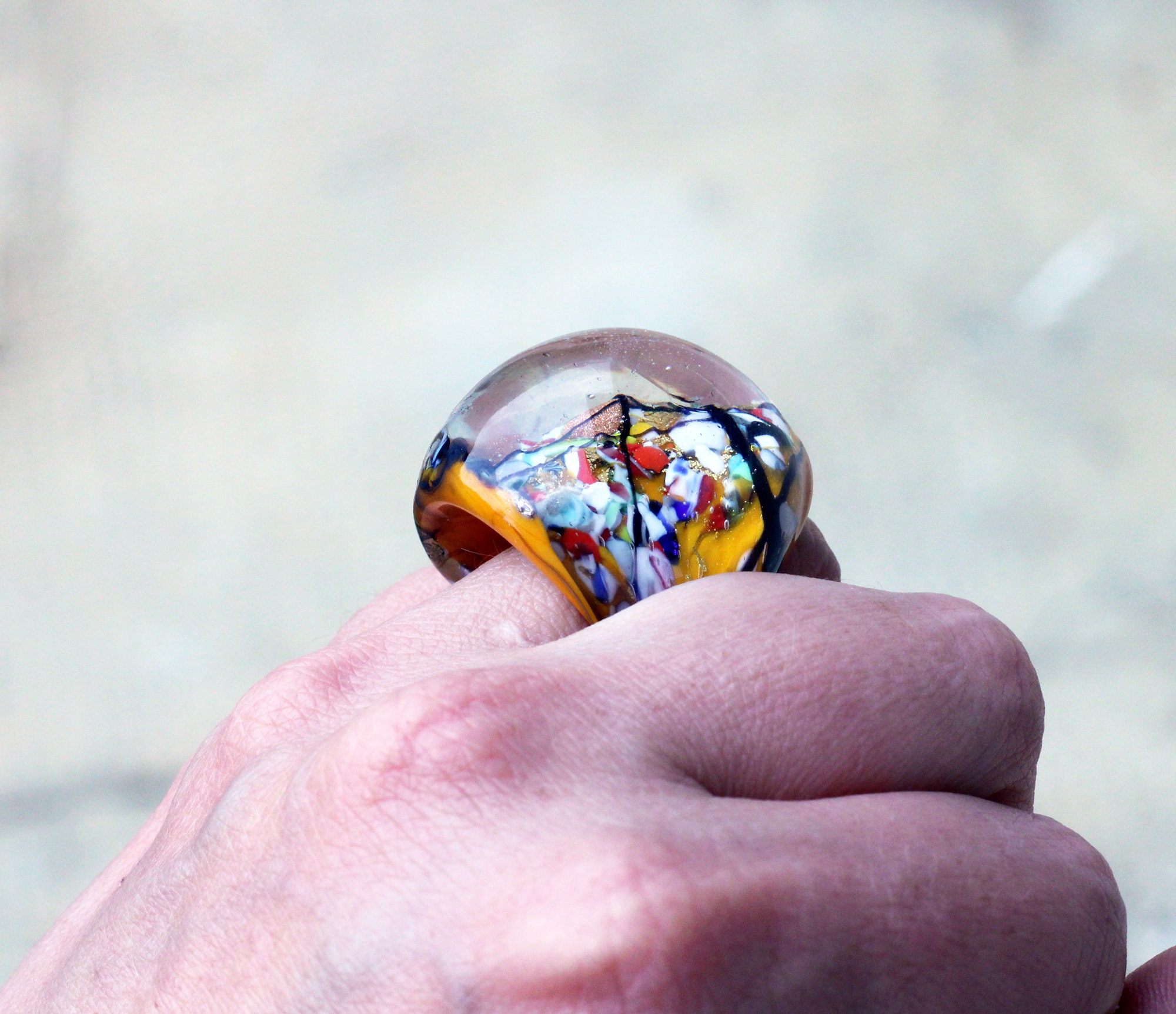 Murano Glass Ring-big Glass Rings- BIG BULB RING - Glasringe-glass Ring ...