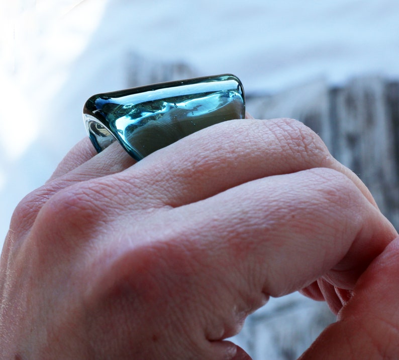 Handmade Murano Glass Ring – Transparent Grey Venetian Ring - Etsy