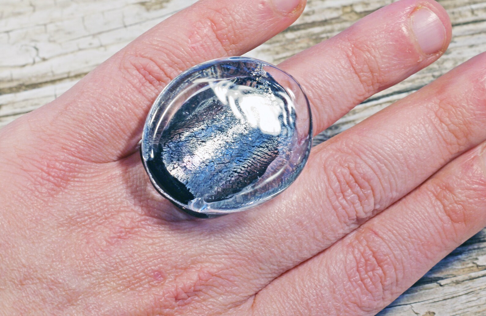 Murano glass ring-Big glass rings Lampwork ring-Venetian | Etsy