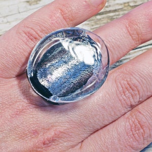 Murano Glass Statement Ring – Black & White Gold Leaf - Etsy