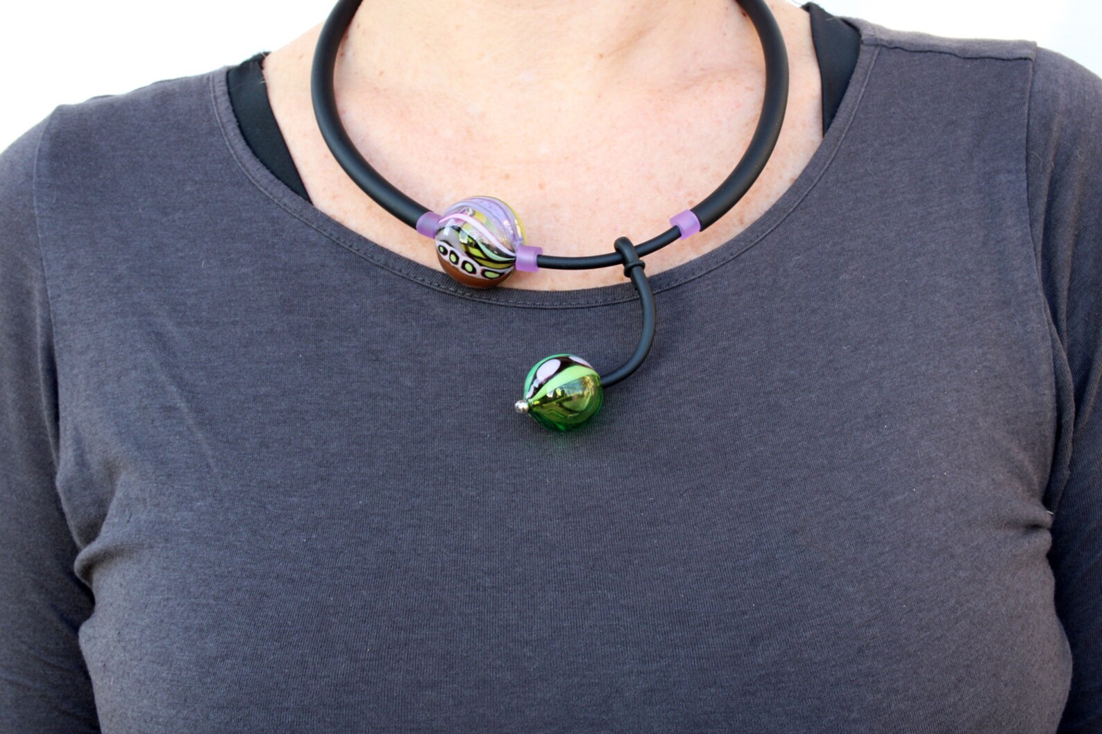 Murano glass necklace with unique hollow beads lampwork glass | Etsy