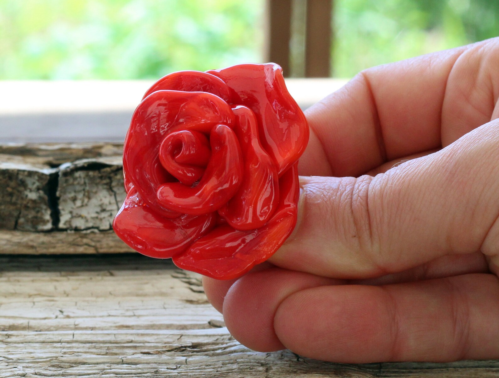 Murano glass ring-Rose glass rings BIG RING Lampwork | Etsy