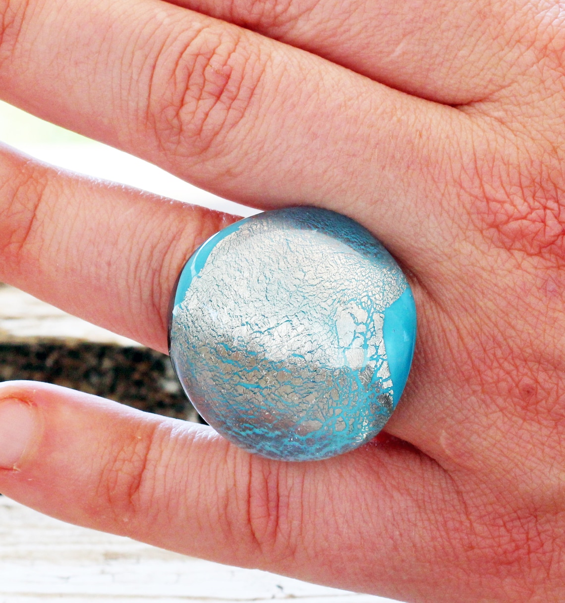 Murano glass ring-Big glass rings BIG BULB RING with gold | Etsy