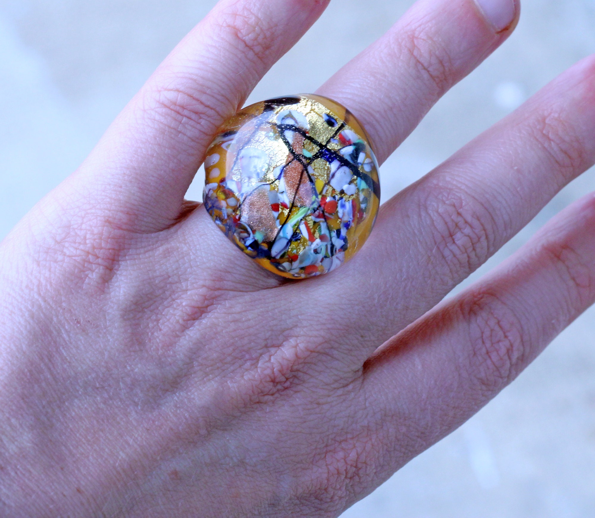 Murano Glass Ring-big Glass Rings- BIG BULB RING - Glasringe-glass Ring ...