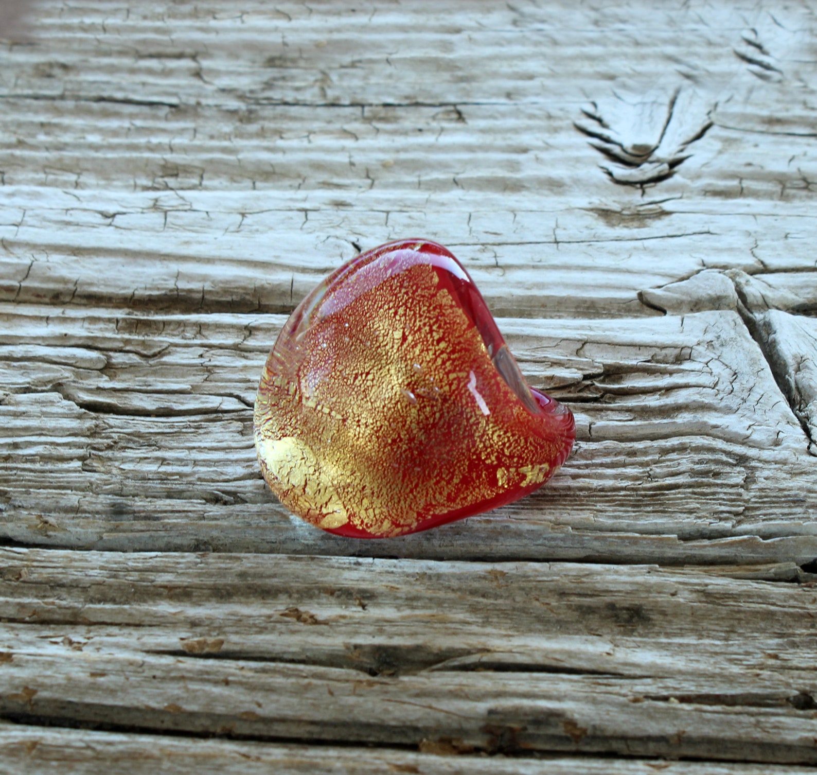 Murano Glass Statement Ring – 24kt Gold Leaf, Lampwork Venetian Ring - Etsy