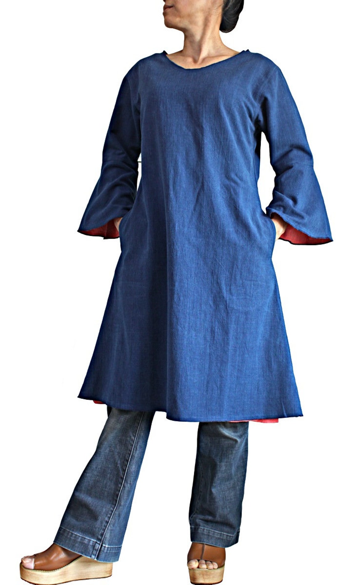 Chomthong Hand Woven Cotton Simple Tunic Colored Lining (BFS-179-03) - Etsy