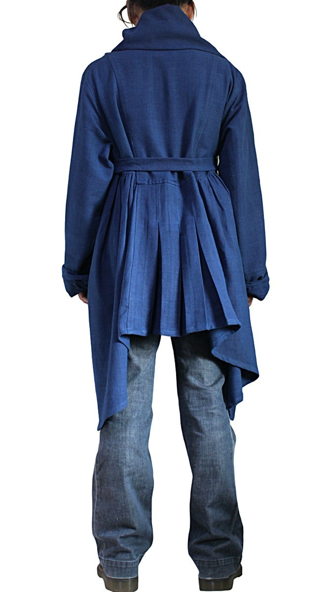Indigo Dye Chomthong Hand Woven Cotton Flowing Coat With Belt - Etsy